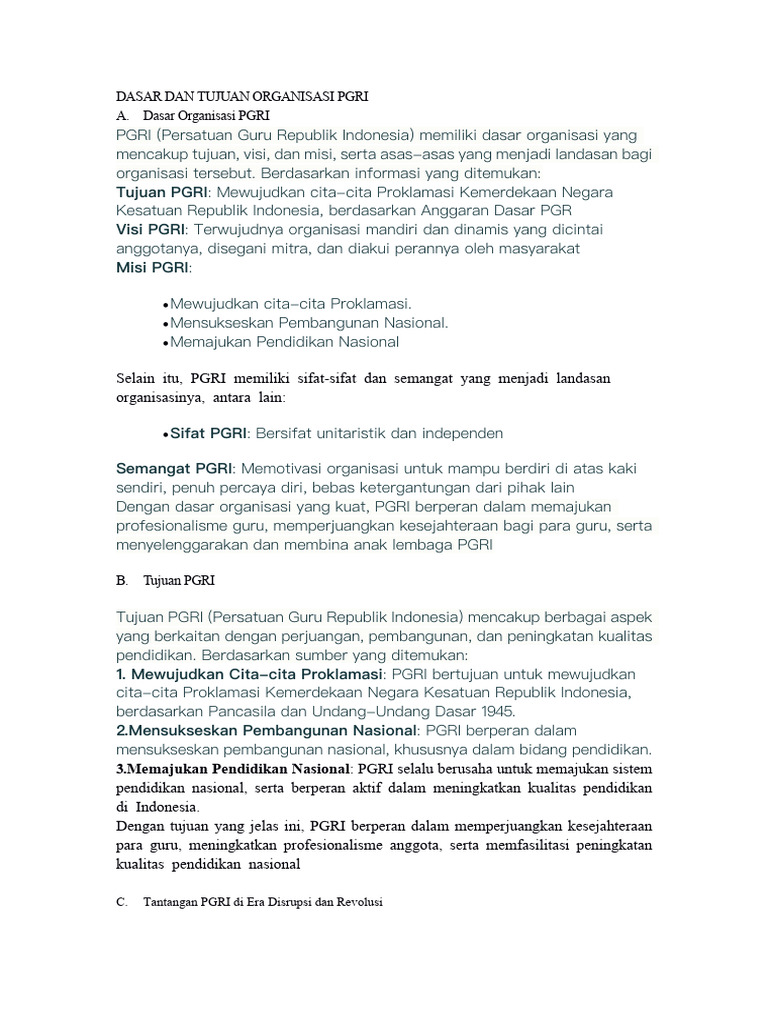DASAR DAN TUJUAN ORGANISASI PGRI | PDF