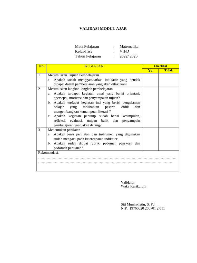 09 Validasi Modul Ajar | PDF