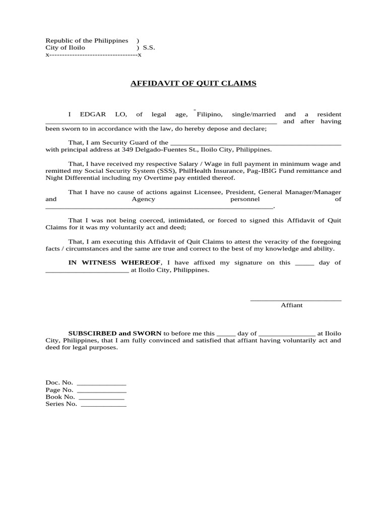 Affidavit of Quit Claims 2 | PDF
