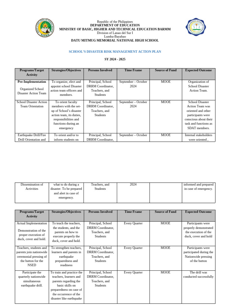 DRRM Action Plan | PDF