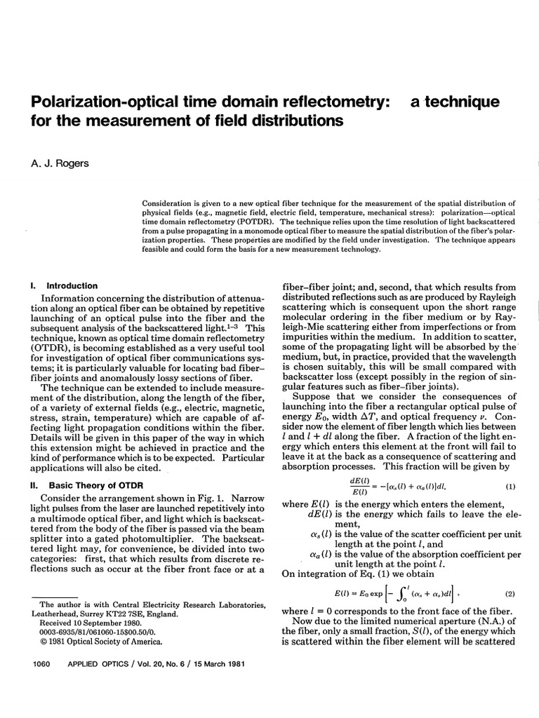 Polarization Optical Time Domain Reflectometry A Technique For The Measurement Of Field