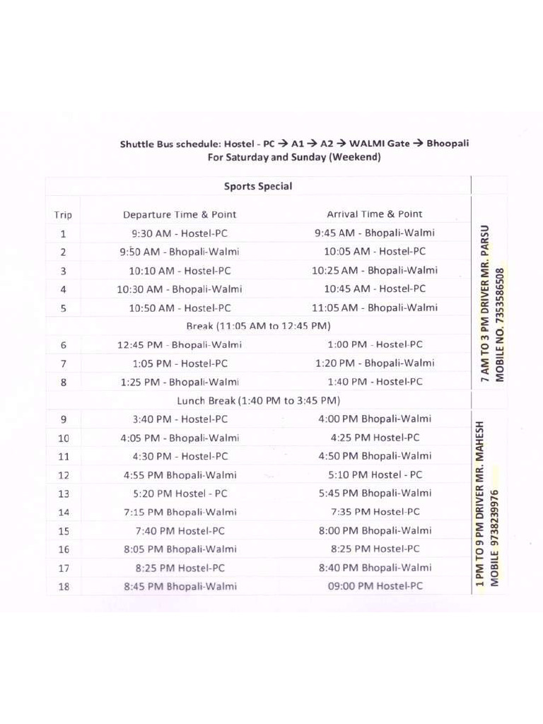 Sat-Sun (Sports Bus) Timetable | PDF