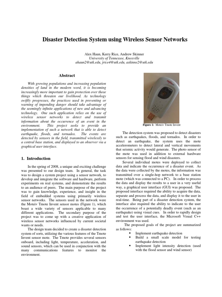Disaster Detection System Using Wireless Sensor Networks: Figure 1: Moteiv Tmote Invent | PDF ...