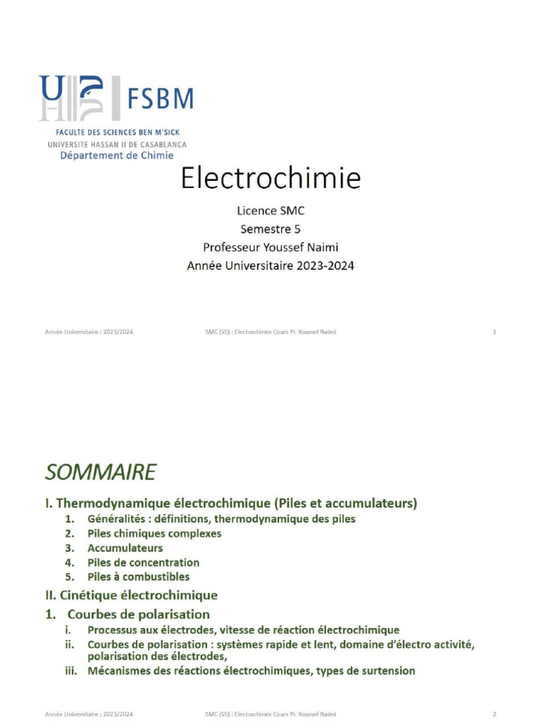 Naimi - Electrochimie SMC S5 - 2023-2024 | PDF