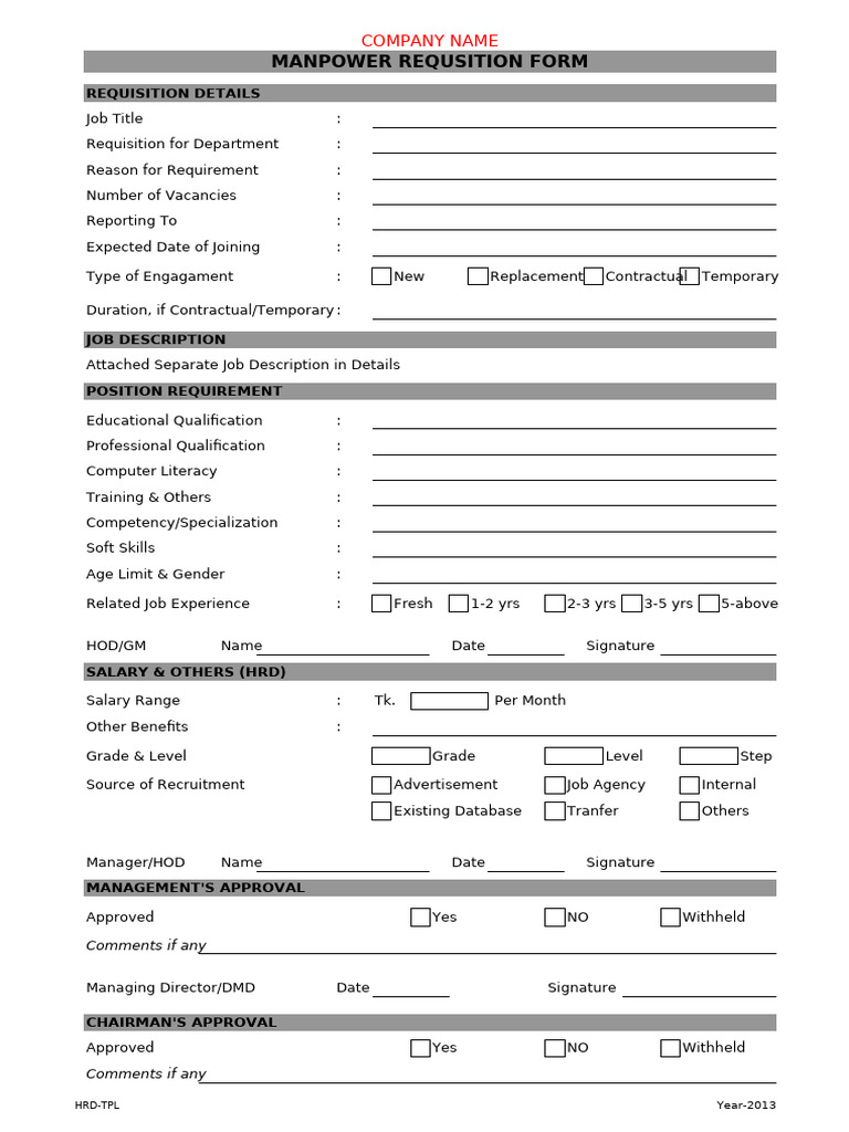 Manpower Requisition Form-Revised | PDF