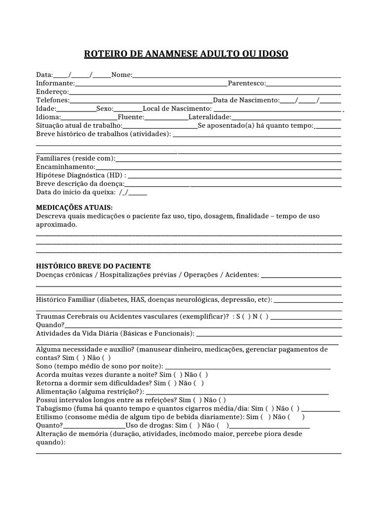 Anamnes - Adulto Idoso | PDF