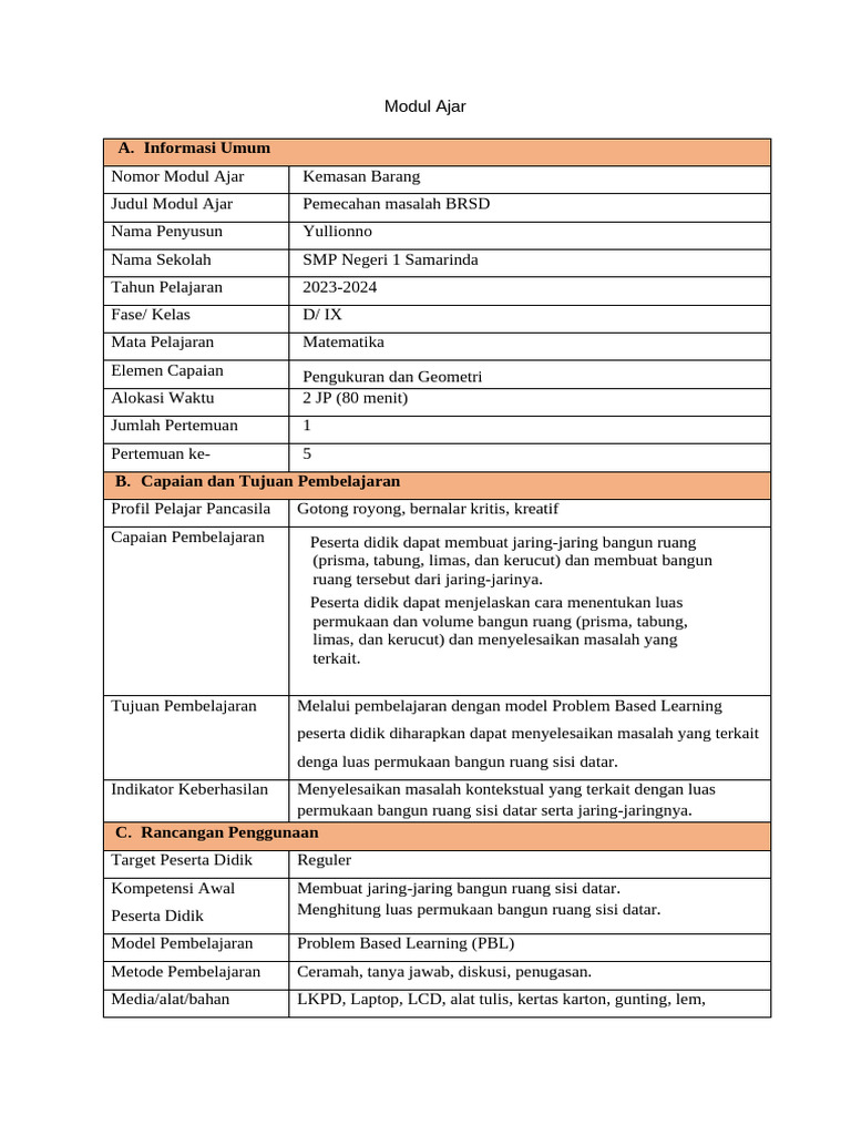 Contoh 1_modul Ajar Pbl | PDF