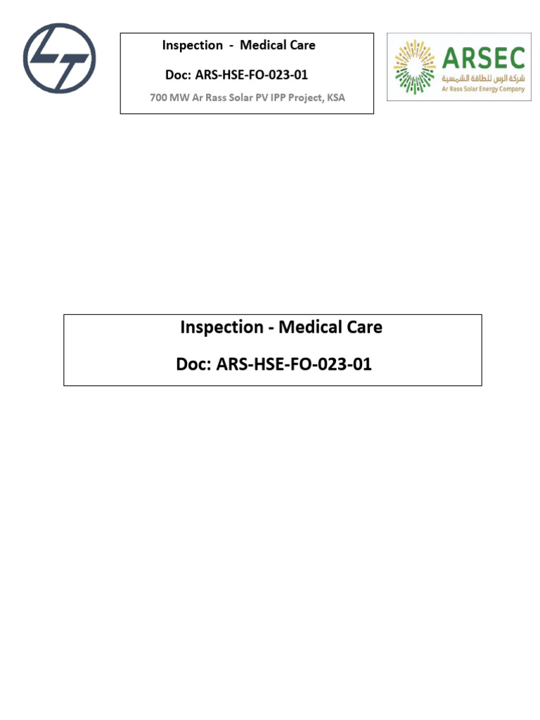 ARS-HSE-FO-023-1 Inspection - Medical Care Facilities. | PDF | Fuel Economy In Automobiles | Law