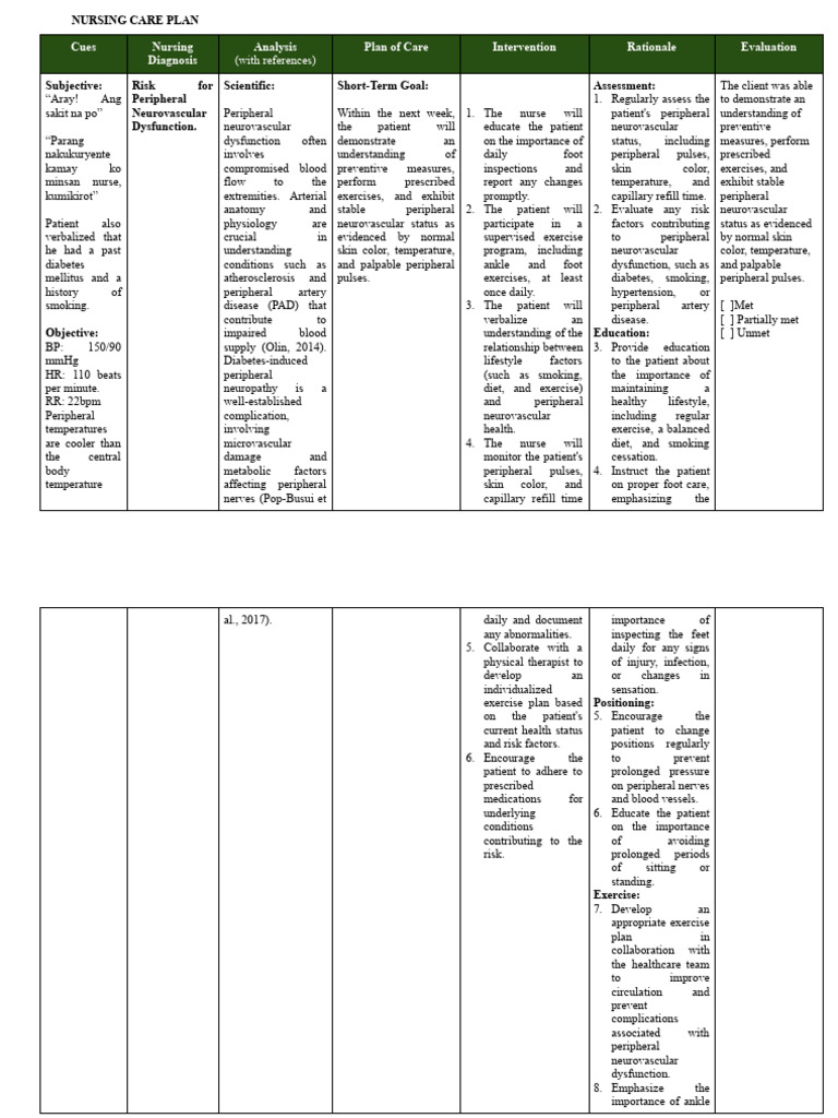 NCP: Risk For Peripheral Neurovascular Dysfunction. | PDF
