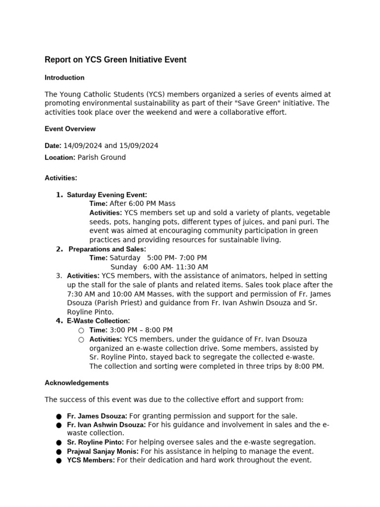 YCS Report 14-09-2024 and 15-09-2024 | PDF