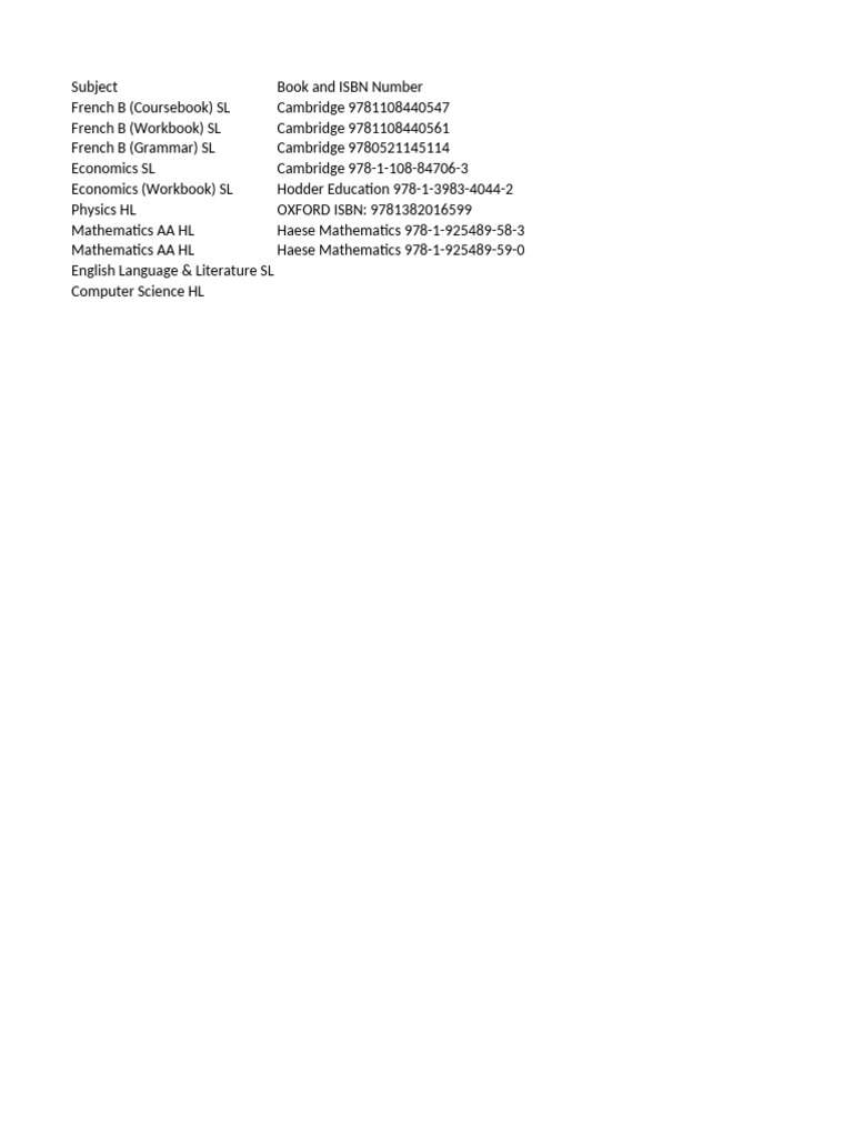 IBDP Book List | PDF | Sports & Recreation | Teaching Methods & Materials