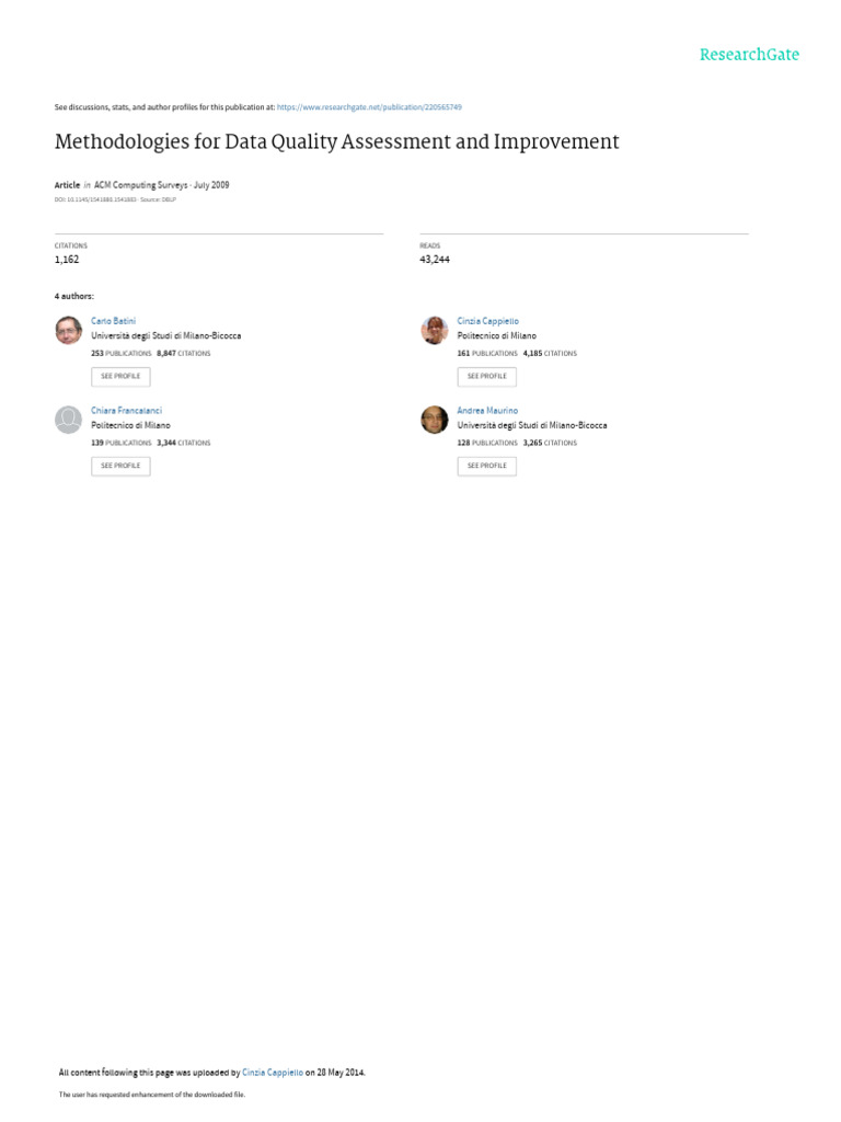 Methodologies For Data Quality Assessment and Impr | PDF