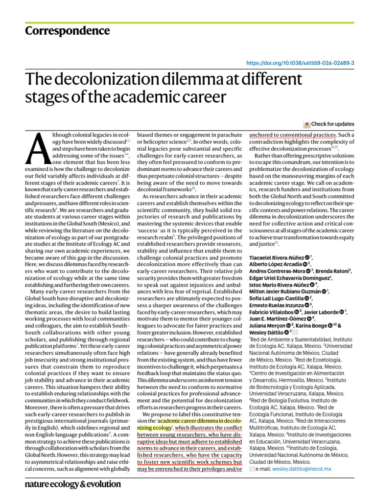 The Decolonization Dilemma at Different Stages of The Academic Career ...