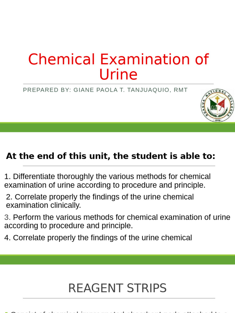CHEMICAL EXAMINATION OF URINE Notes | PDF