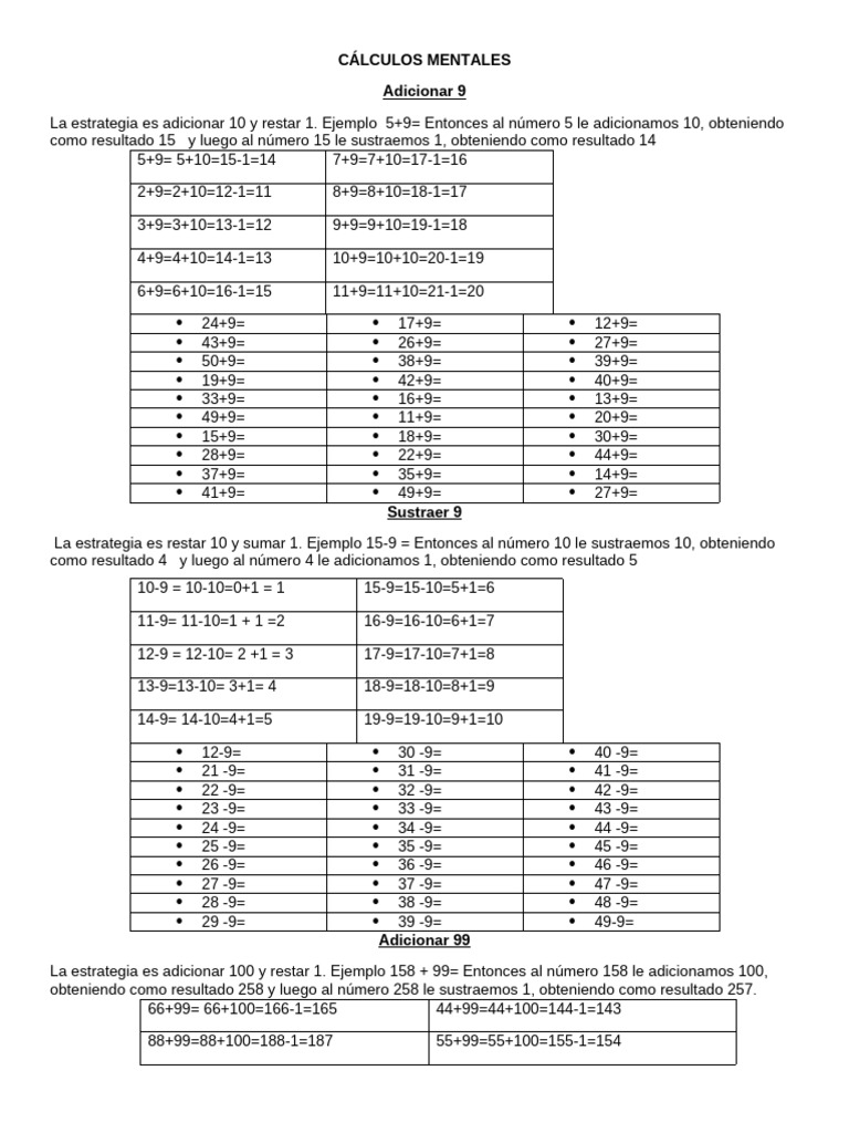 Guía de Cálculos Mentales para Practicar | PDF