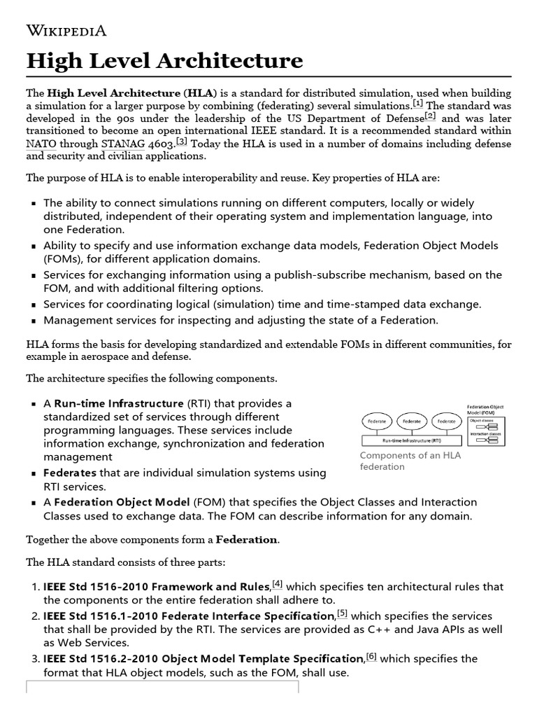 High Level Architecture - Wikipedia | PDF
