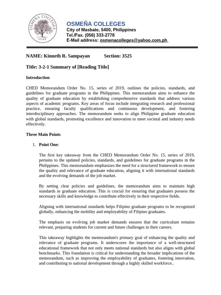 3-2-1-Summary-Kinneth Sampayan | PDF