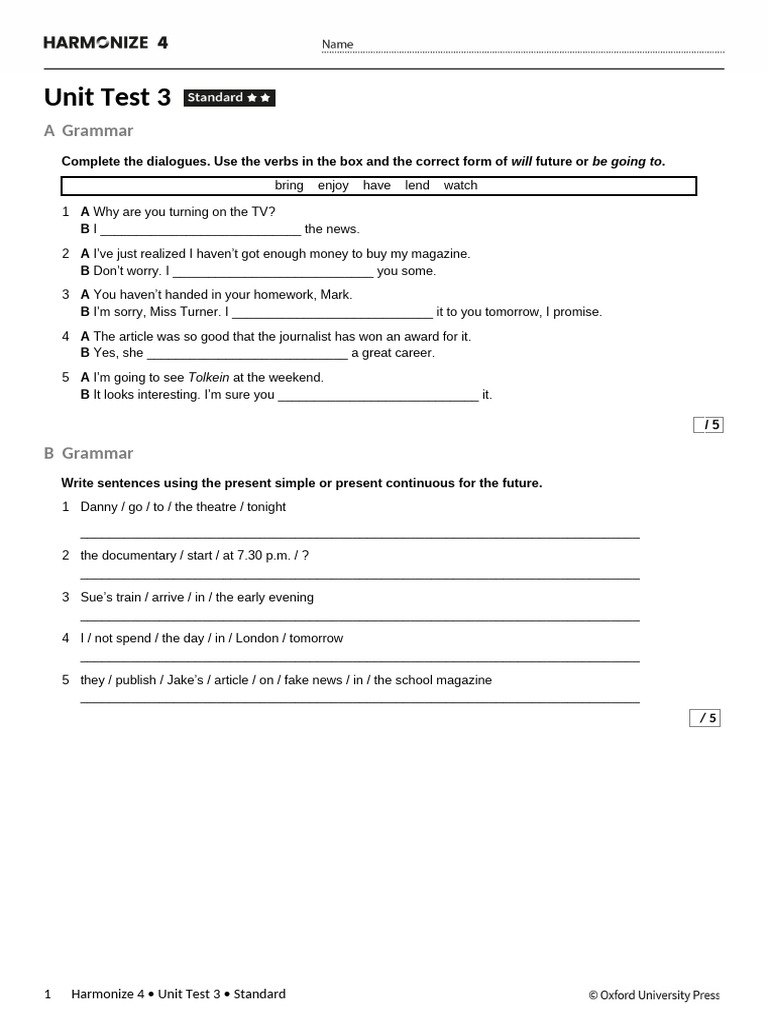 Harmonize 4 Unit 3 Test Standard | PDF