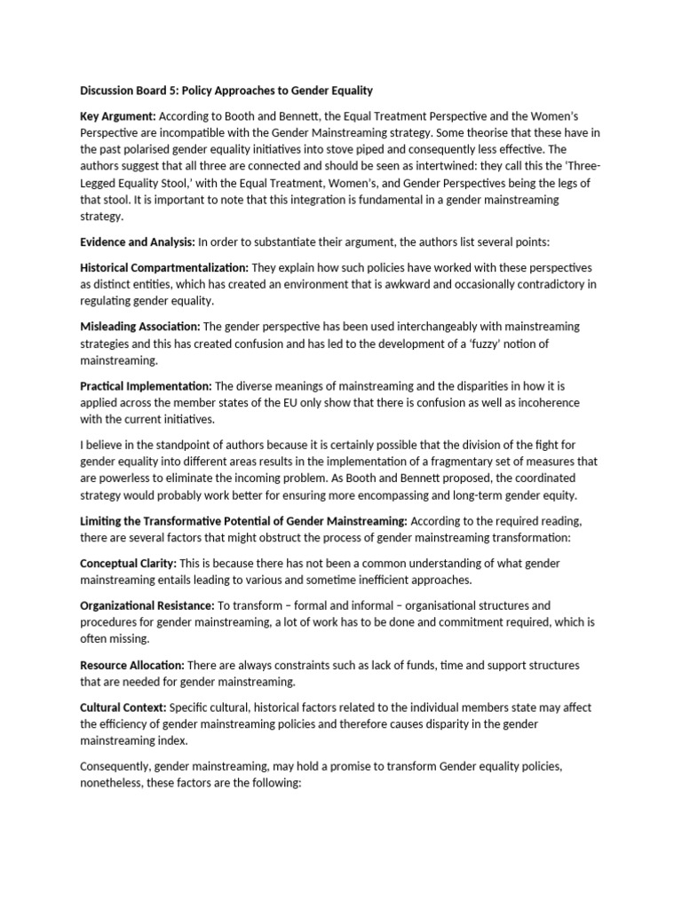 Gender Equality Policy Integration | PDF | Gender Mainstreaming | Gender