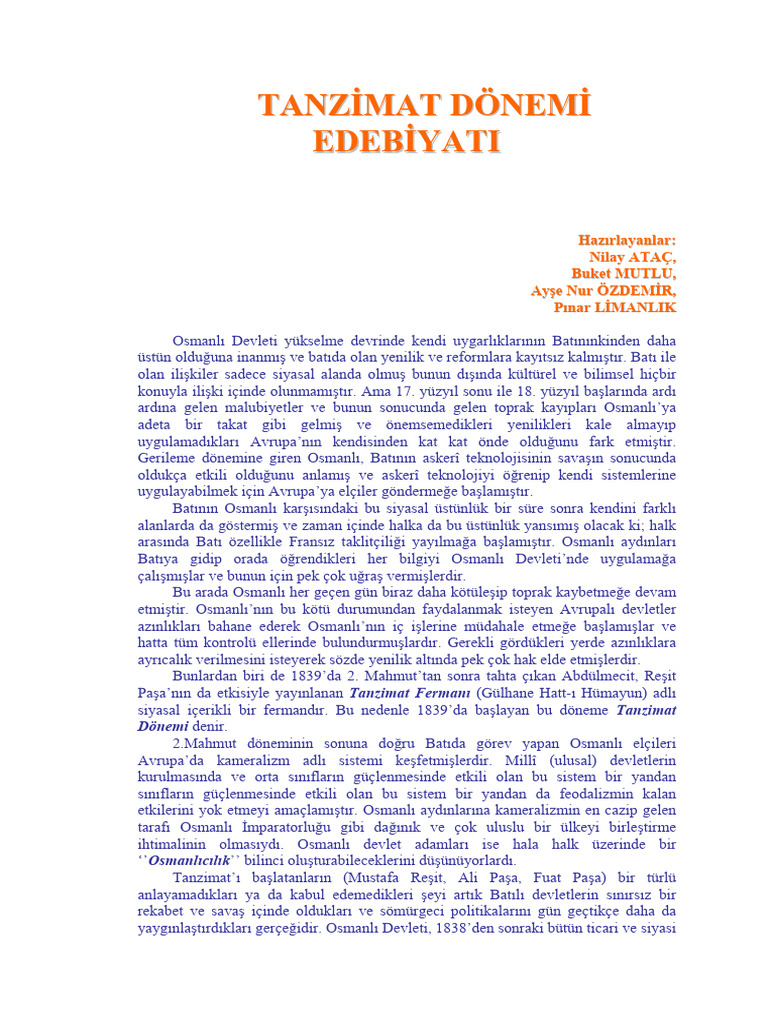 Tanzimat Dönemi | PDF