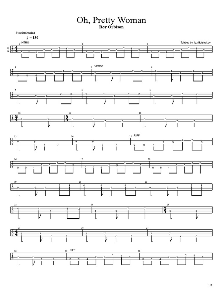 Roy Orbison - Pretty Woman BASS TAB | PDF