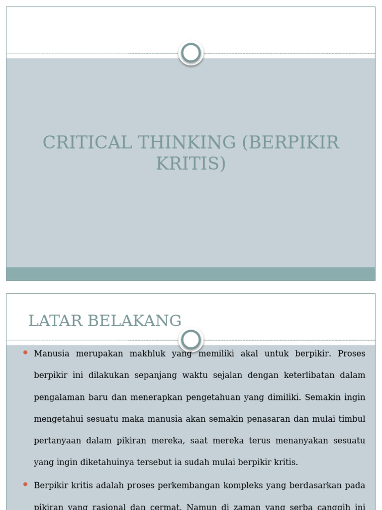 Materi Critical Thinking (Berpikir Kritis) | PDF