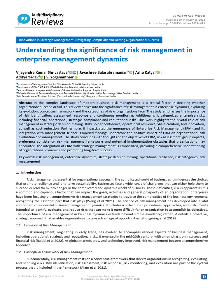 Understanding the Significance of Risk Management | PDF