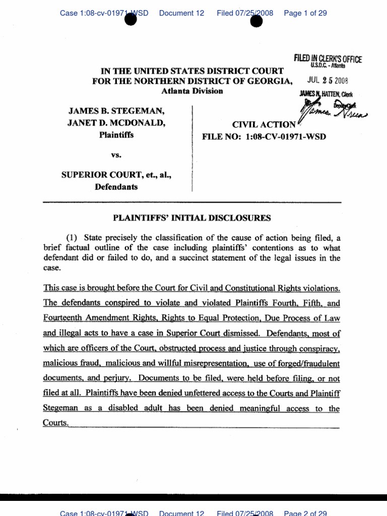 Plaintiffs' Initial Disclosures in Rights Case | PDF | Service Of Process | Lawsuit
