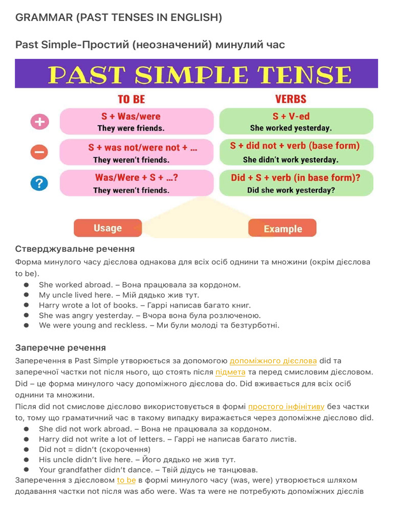 Grammar (Past Tenses in English) 4 | PDF