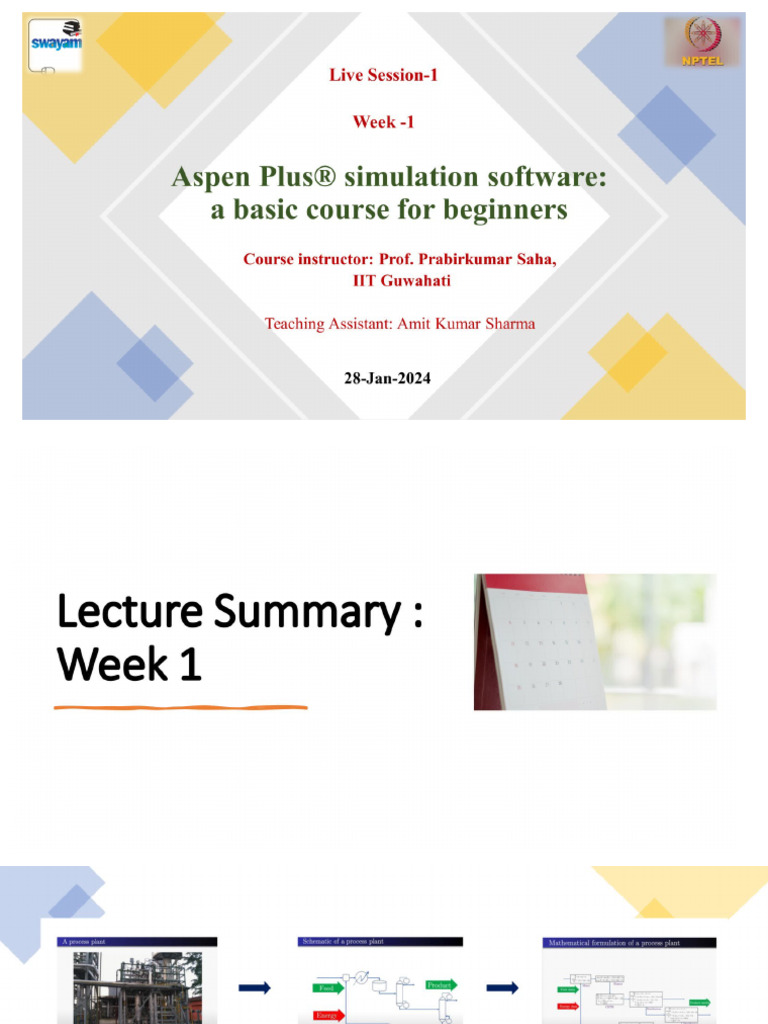 Week 1 - Aspen Plus® Simulation Software - A Basic Course For Beginners - NPTEL | PDF