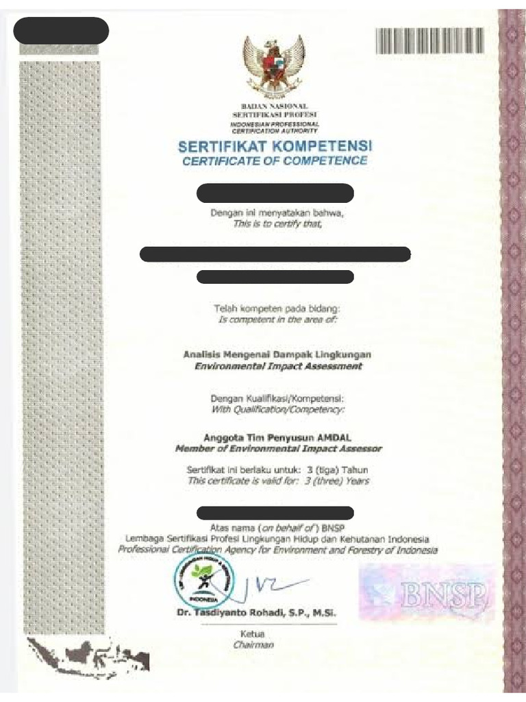 Contoh Sertifikat ATPA Amdal | PDF