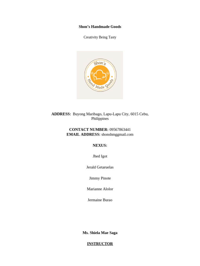 Shons Handmade Goods | PDF