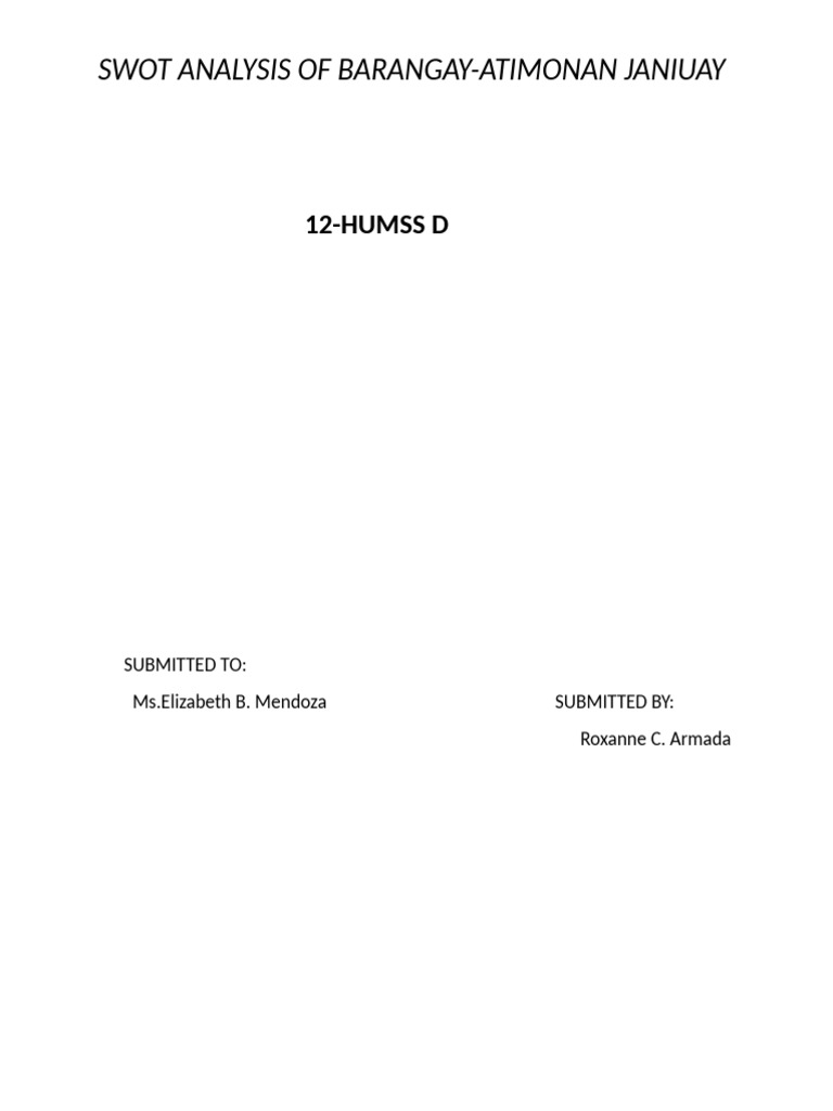 Swot Analysis of Barangay-Atimonan Janiuay: 12-Humss D | PDF