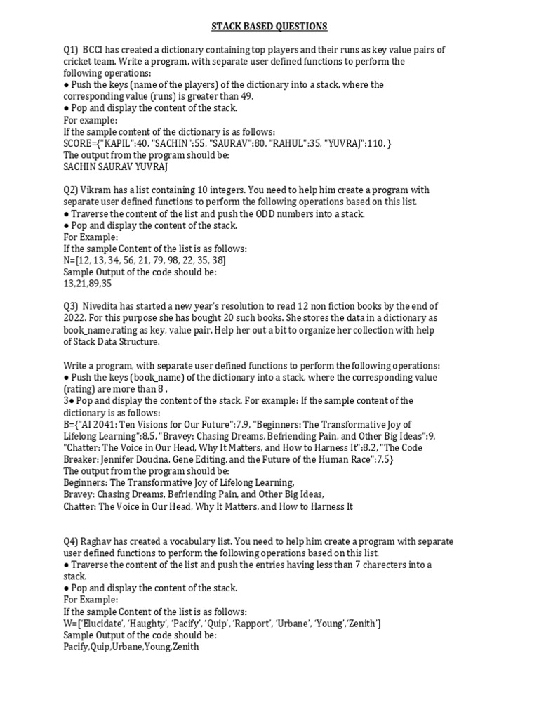 Stack Based Questions Pdf