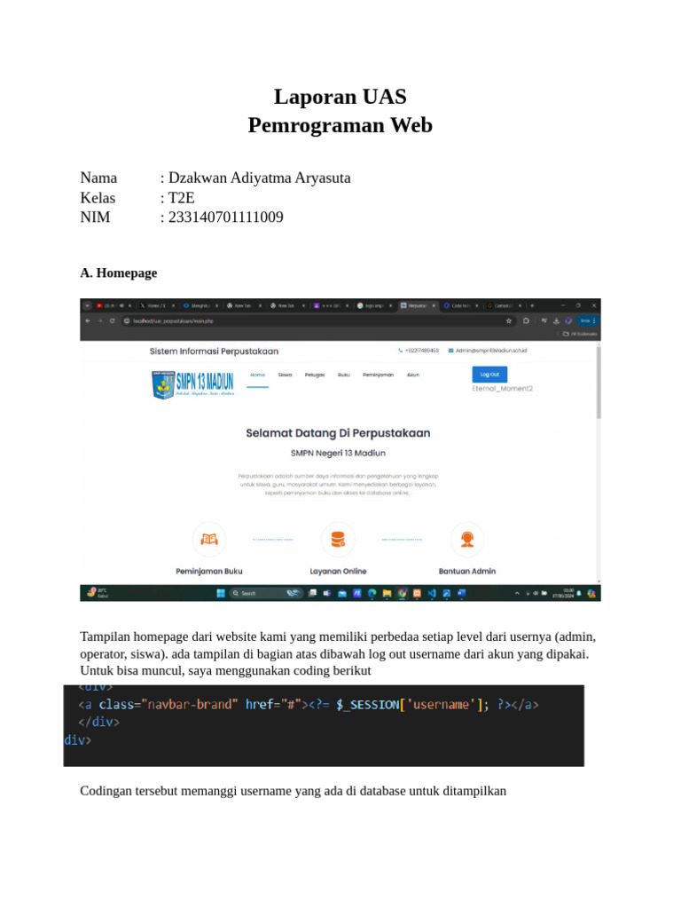 Laporan UAS Pemrograman Web - Dzakwan Adiyatma Aryasuta - 233140701111009 | PDF