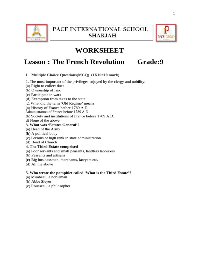 The French Revolution Worksheet Grade 9 | PDF | French Revolution ...