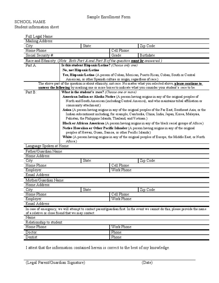 Sample Enrollment Form | PDF