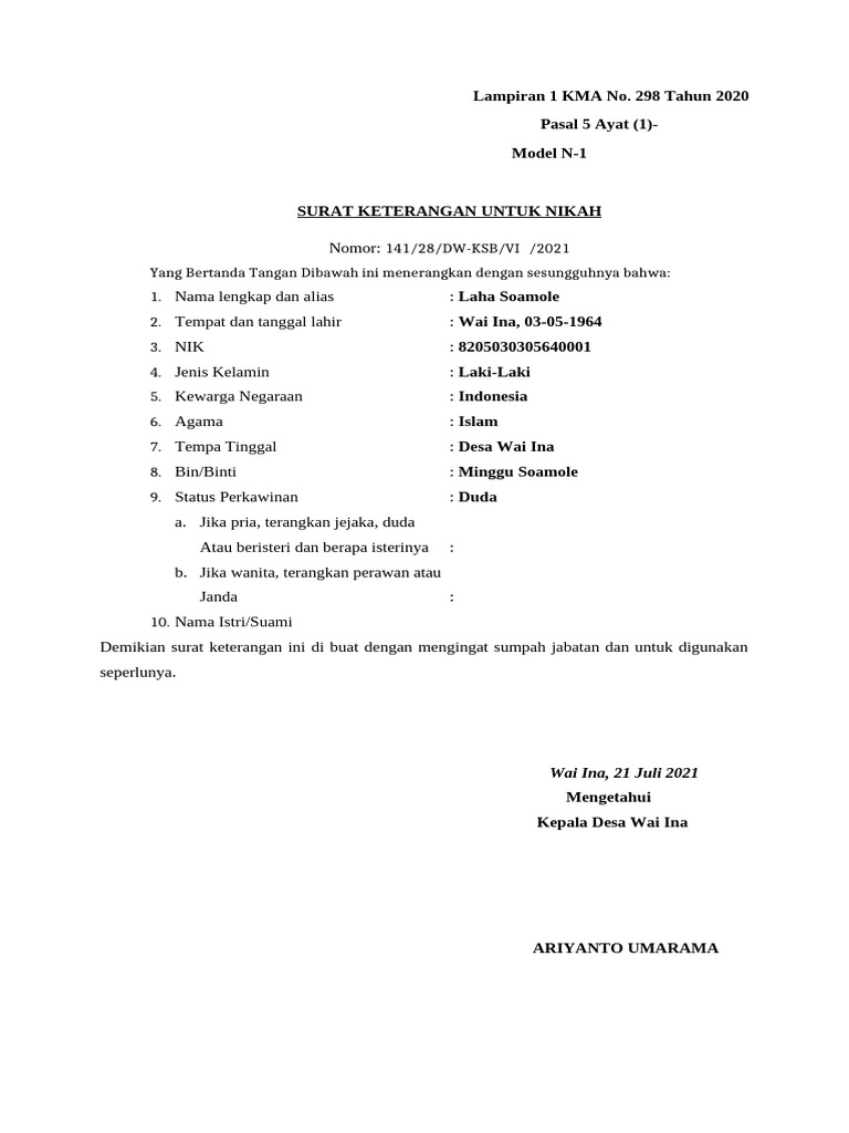 Pengantar Surat Nikah N1-N5 | PDF