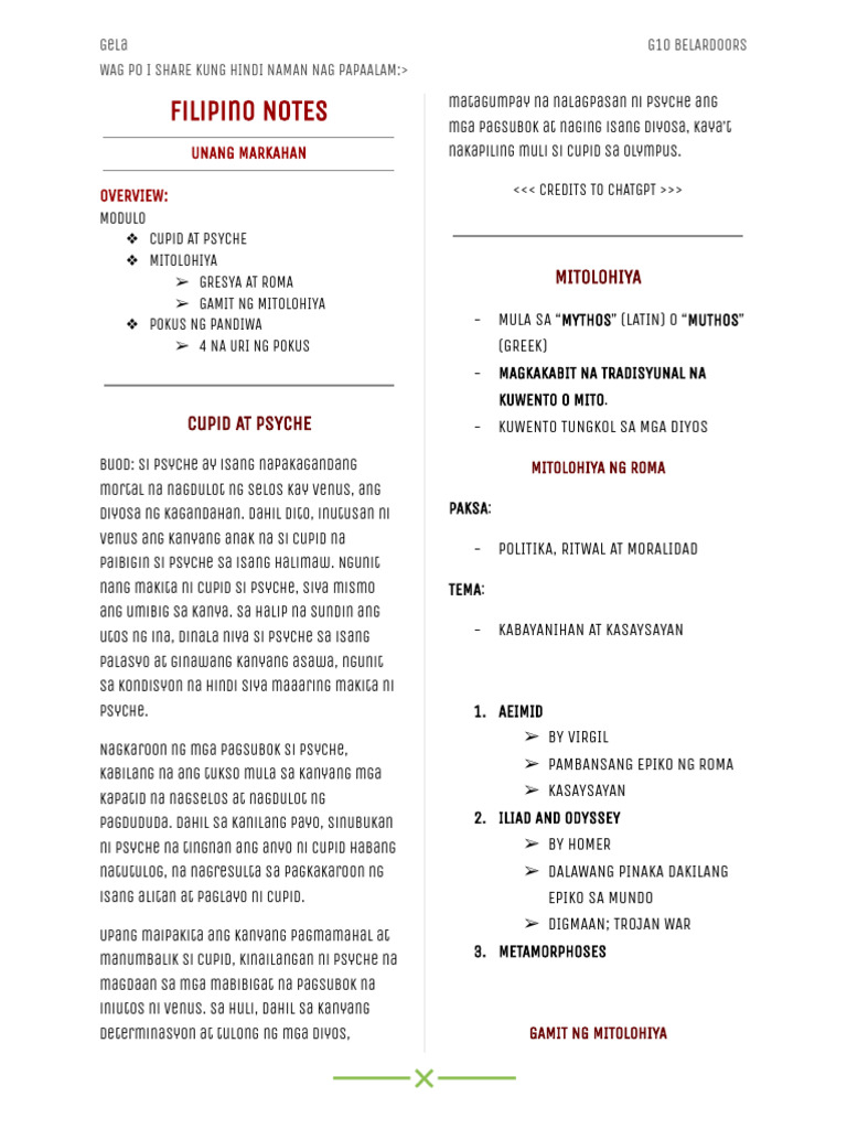 Filipino Notes - Unang Markahan | PDF