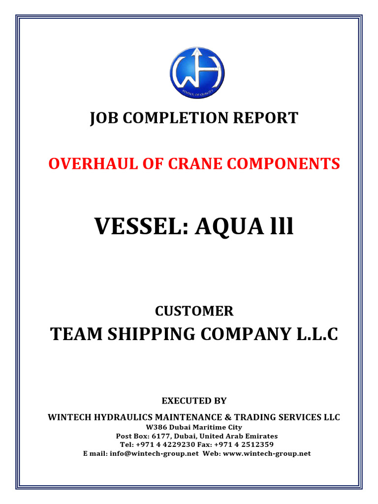 Team Shipping Company L.L.C Aqua - Job Completion Report | PDF