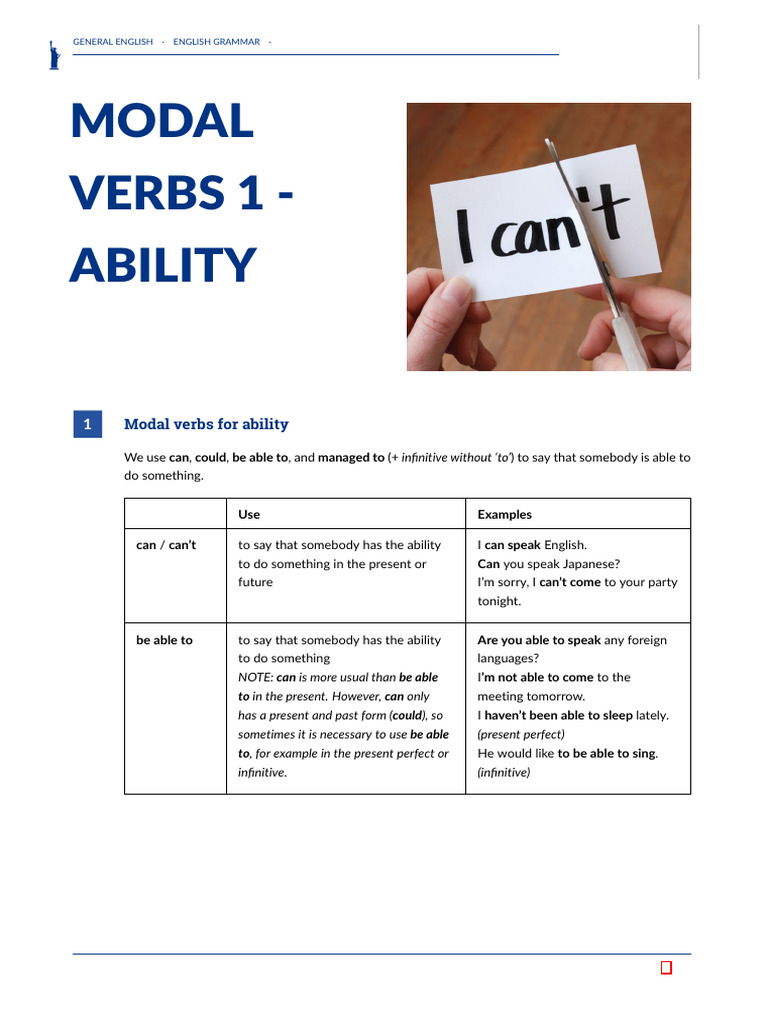 Modal Verbs 1 Ability American English Student B1 B2 | PDF