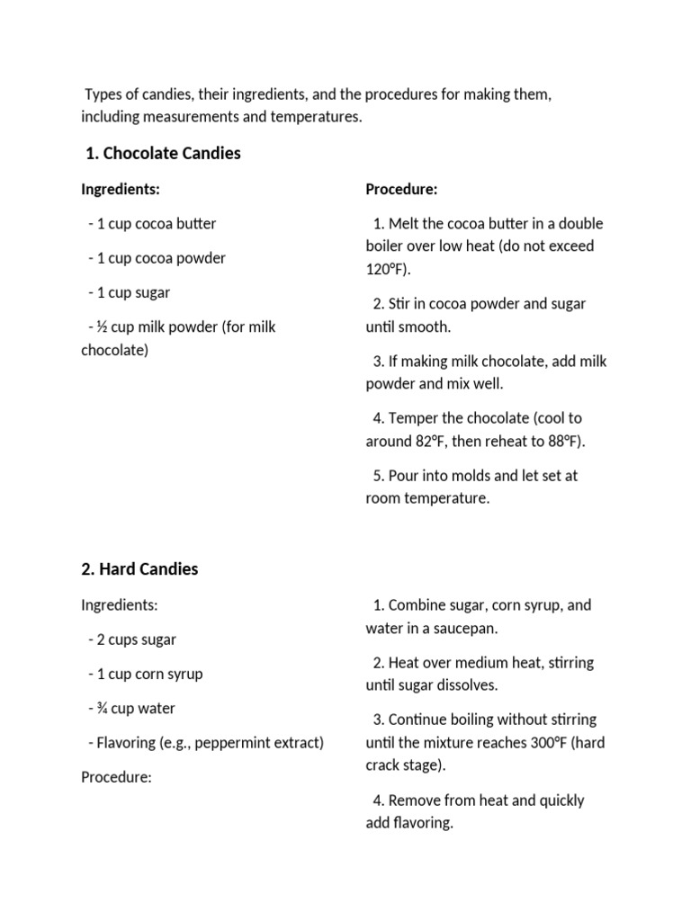 Candy Recipes: Ingredients & Methods | PDF | Chocolate | Foods
