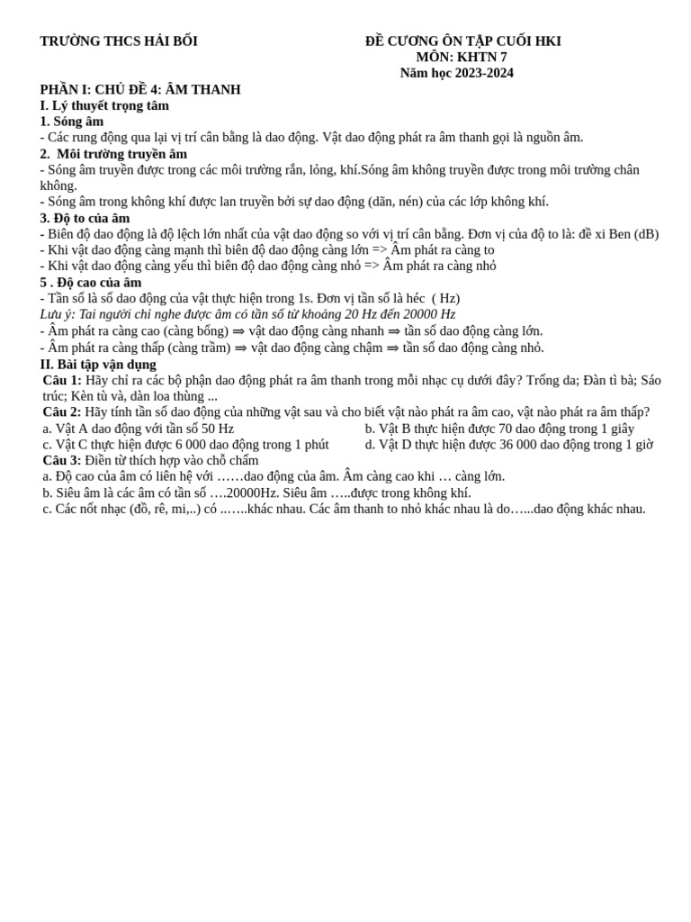 ĐỀ CƯƠNG LÝ 7-CK1 | PDF