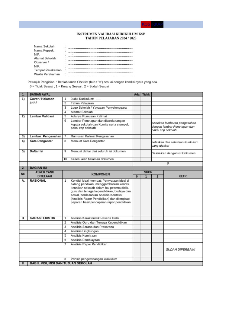 Instrumen Dokumen I KSP 2024 - Marina | PDF