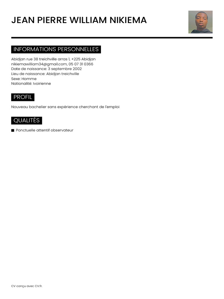 CV de Jean Pierre William Nikiema 26-08-2024 18-07-01 | PDF