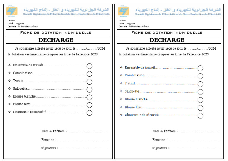 Fiche de dotation gécharge | PDF