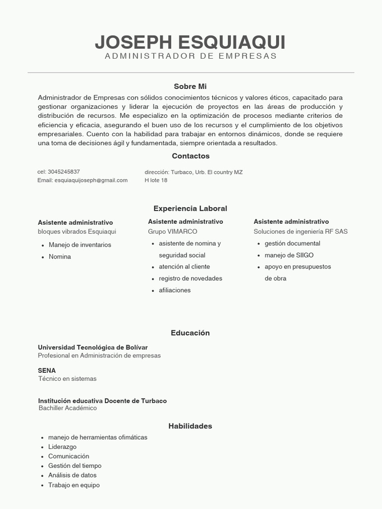 Hoja de Vida ATS Joseph | PDF