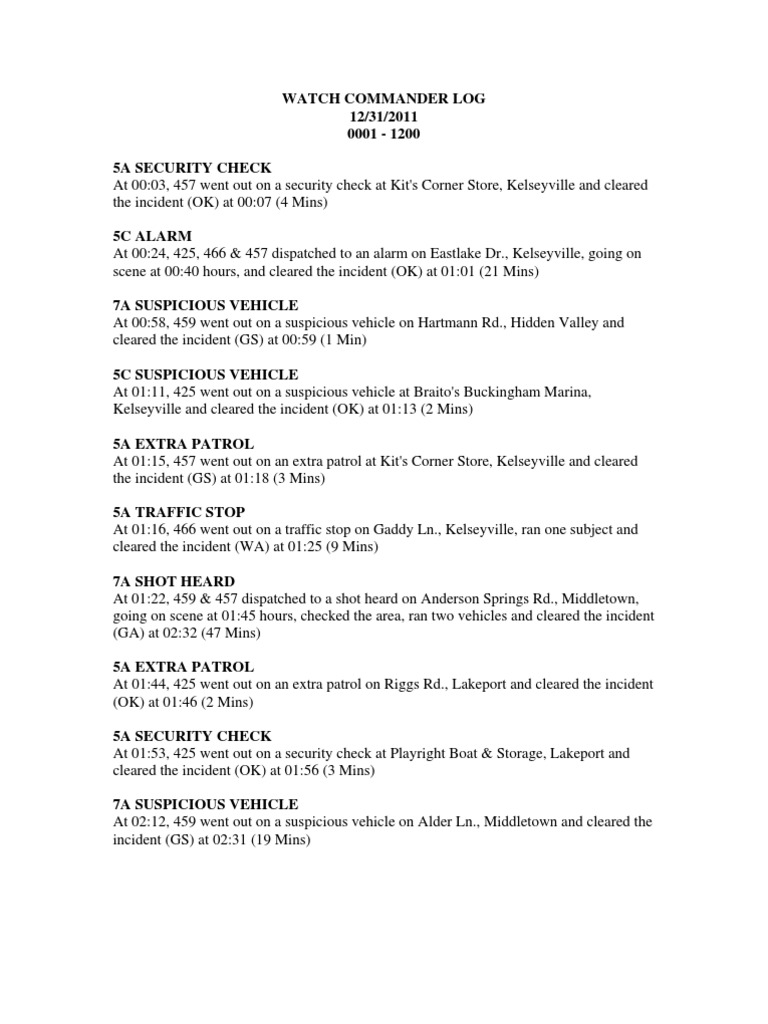 Lake County Sheriff's Watch Commander Logs | PDF | Traffic | Traffic Stop