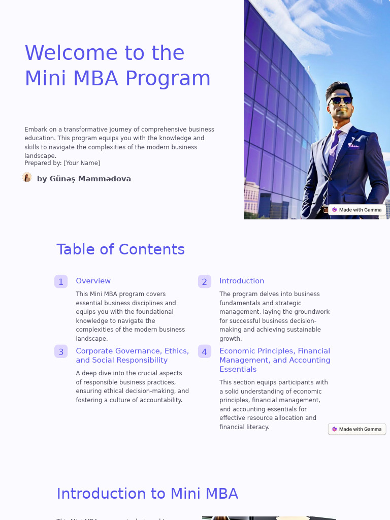 Welcome To The Mini MBA Program | PDF