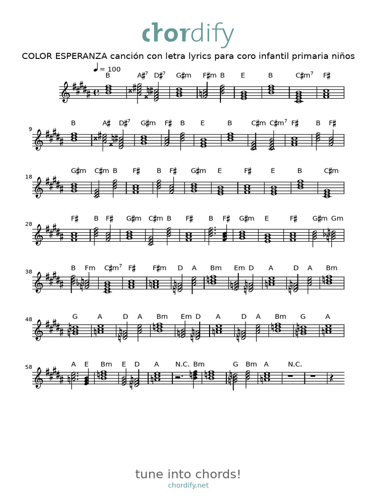 Chordify COLOR ESPERANZA Canci243n Con Letra Lyrics para Coro Infantil ...